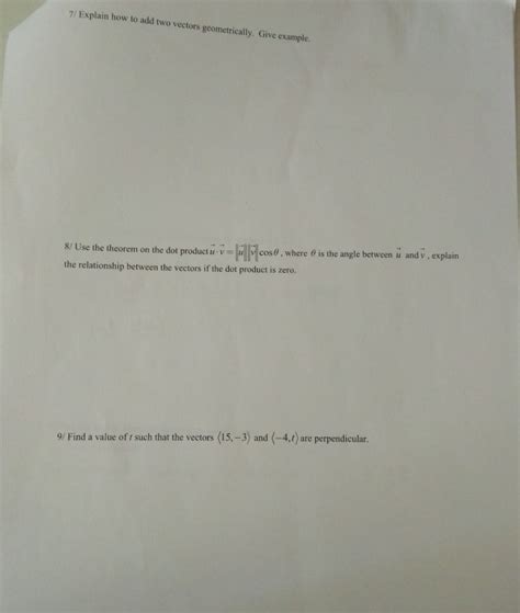 Solved Explain How To Add Two Vectors Geometrically Give Chegg Com