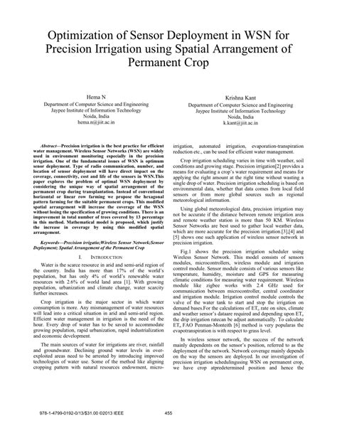 pdf optimization of sensor deployment in wsn for precision irrigation