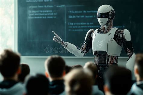 Robot Teaching In A High Tech Classroom Stock Illustration