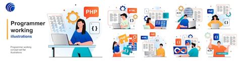 Premium Vector Programmer Working Concept Set Software Development
