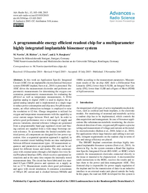 Pdf A Programmable Energy Efficient Readout Chip For A Multiparameter Highly Integrated