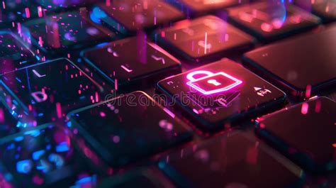 Abstract Digital Keyboard With A Glowing Padlock Symbol Representing Cybersecurity And Online