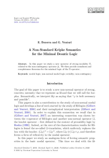 Pdf A Non Standard Kripke Semantics For The Minimal Deontic Logic