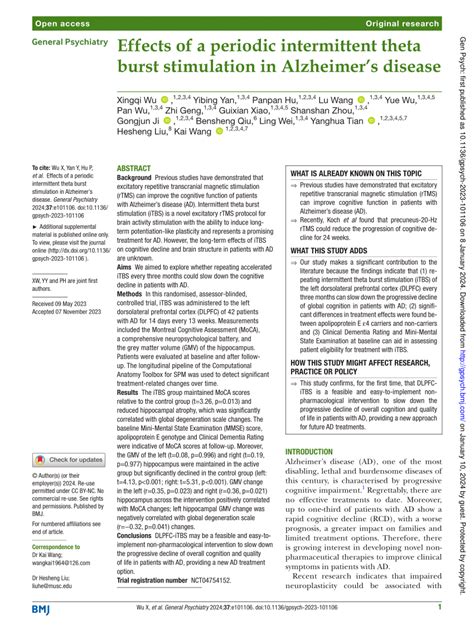 Pdf Effects Of A Periodic Intermittent Theta Burst Stimulation In Alzheimers Disease