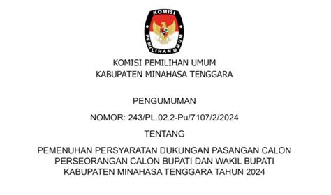 KPU Mitra Umumkan Pemenuhan Persyaratan Dukungan Paslon Perseorangan Cabup Dan Cawabup Di
