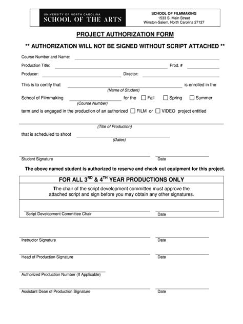 Fillable Online Faculty Uncsa Project Authorization Form Fax Email