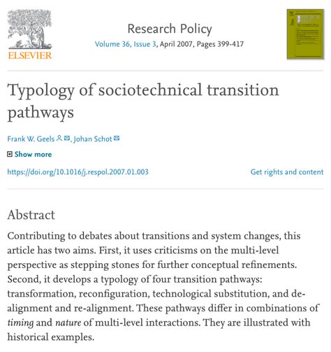 sociotechnical transition pathways a typology