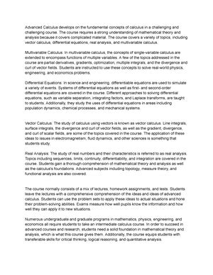 Notes On Advanced Calculus Building On The Ideas Taught In Beginning Calculus Classes