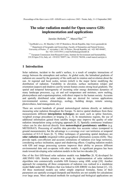 Pdf The Solar Radiation Model For Open Source Gis Implementation And