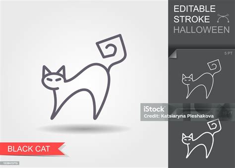 마녀 고양이 그림자가 있는 편집 가능한 스트로크가 있는 선 아이콘 10월에 대한 스톡 벡터 아트 및 기타 이미지 10월 가을 검은색 Istock