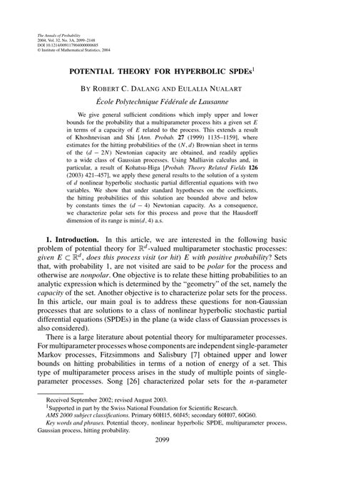 Pdf Potential Theory For Hyperbolic Spdes