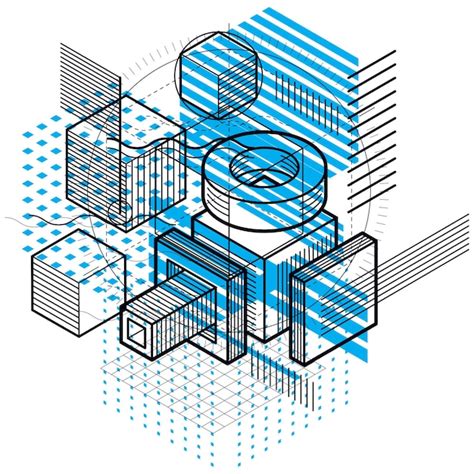 추상 아이소메트릭 배경 3d 벡터 레이아웃입니다 큐브 육각형 사각형 사각형 및 다른 추상 요소의 구성 프리미엄 벡터
