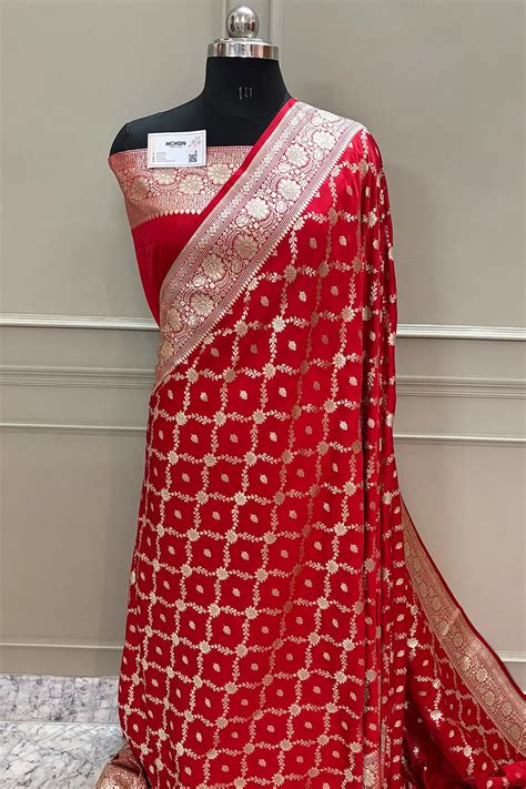Red Qaidi Buti Katan Silk Banarasi Saree Mohsin Textiles