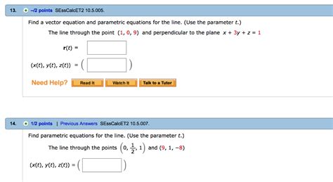 Solved Find A Vector Equation And Parametric Equations For