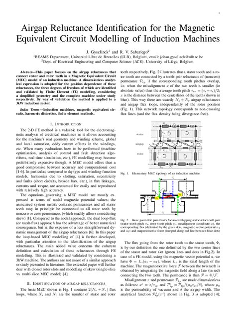 Pdf Airgap Reluctance Identification For The Magnetic Equivalent Circuit Modelling Of
