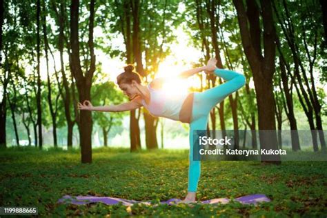 젊은 스포츠 소녀는 녹색 여름 숲 요가 아산 자세에서 요가를 연습합니다 자연과의 명상과 단합 가냘픈에 대한 스톡 사진 및 기타 이미지 Istock
