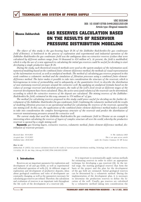 Pdf Gas Reserves Calculation Based On The Results Of Reservoir