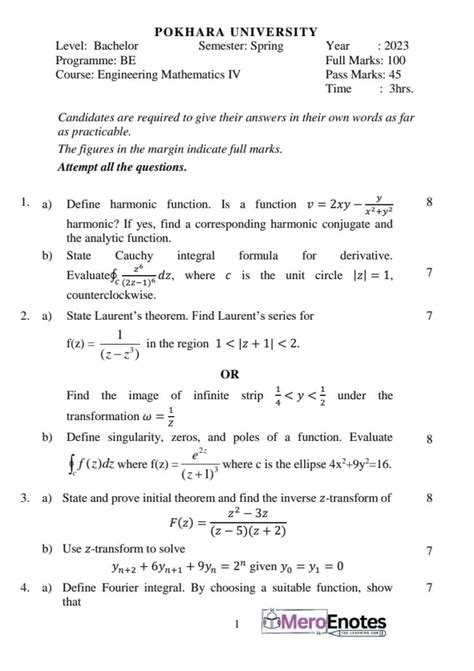 Pu Be Computer Engineering Mathematics Iv Question Paper 5th Semester Mero Enotes
