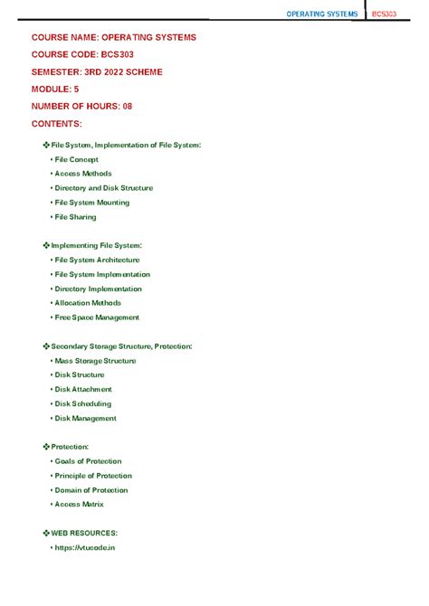 Module 5 Operating System Mod 5 Notes OPERATING SYSTEMS BCS COURSE