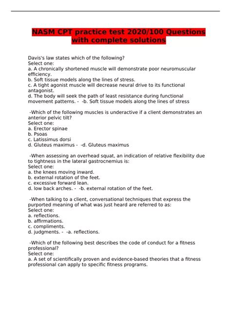 NASM CPT Practice Test Questions With Complete Solutions NASM CPT Stuvia US