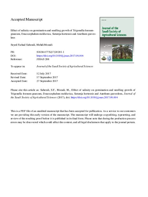 Pdf Effect Of Salinity On Germination And Seedling Growth Of Four