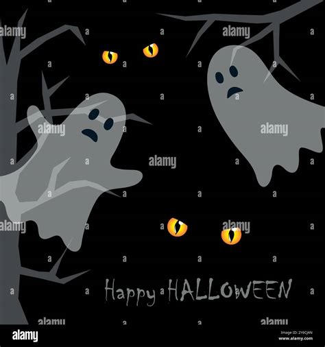 Halloween Design With Spooky Ghost And Cats Eyes Vector Illustration