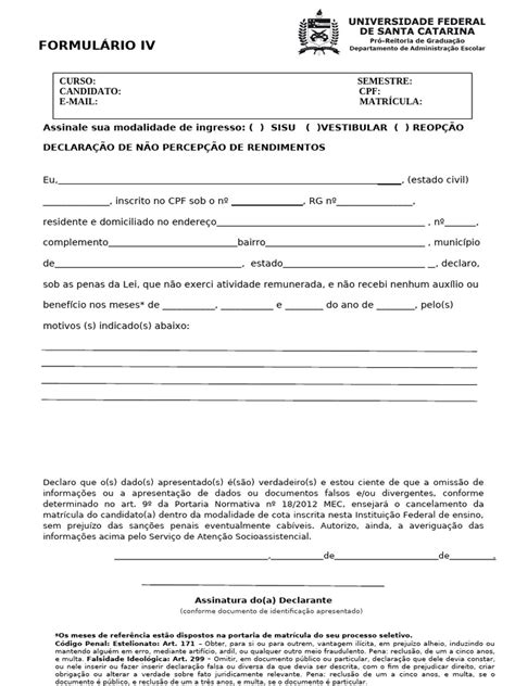 Declaração De Não Percepção De Rendimentos Pdf