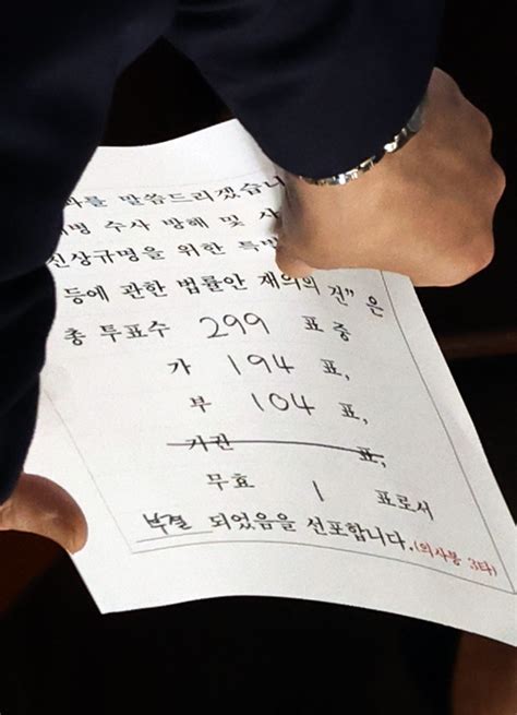 찬성 194명·반대 104명채 해병 특검법 재의결에서도 부결