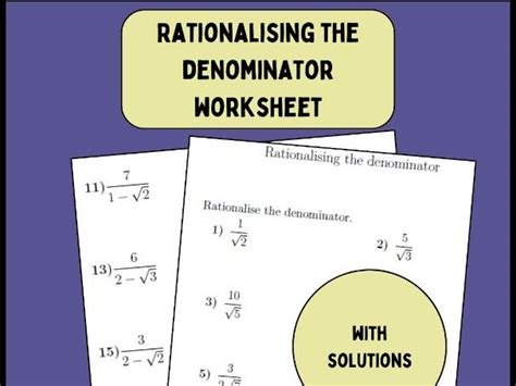Rationalising The Denominator Worksheet With Solutions Teaching Resources