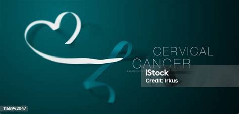 자궁 경부암 인식 서예 포스터 디자인 현실적인 청록과 흰색 리본입니다 1월은 암 인식의 달입니다 벡터 그림 기민에 대한 스톡