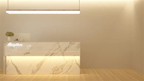 호텔이 나 사무실호텔 로비 또는 아트 워크를 구축 하기 위한 정보 디자인에 대 한 리셉션 디자인 카운터3d 렌더링 노랑에 대한