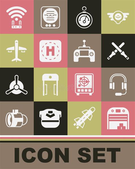 Set Aircraft Hangar Headphones With Microphone Marshalling Wands Barometer Helicopter