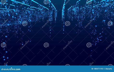 Blue Particles Falling Down Digital Technology Background Stock Vector