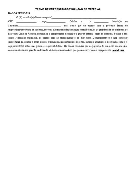 Termo De Empréstimo Pdf