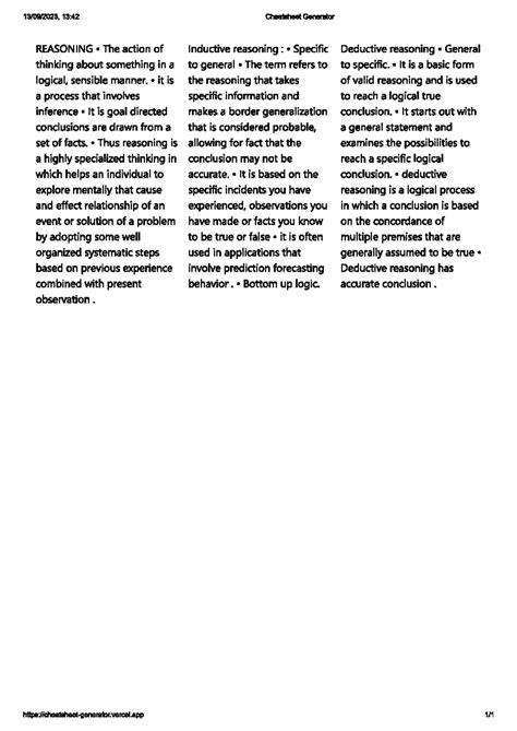 Cs Cheat Sheet 13 42 Cheatsheet Generator Reasoning The Action Of Inductive Reasoning