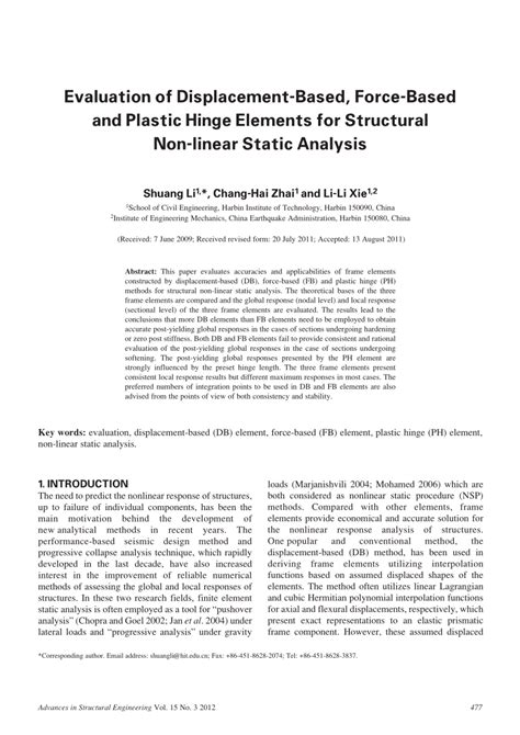 Pdf Evaluation Of Displacement Based Force Based And Plastic Hinge