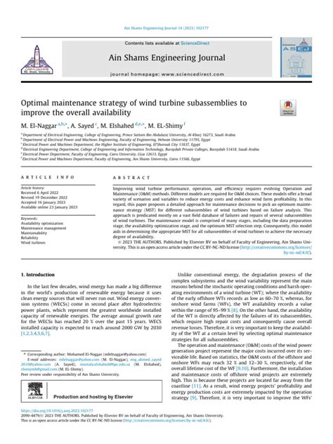 Optimal Maintenance Strategy Of Wind Turbine Subassemblies To Improve The Overall Availability