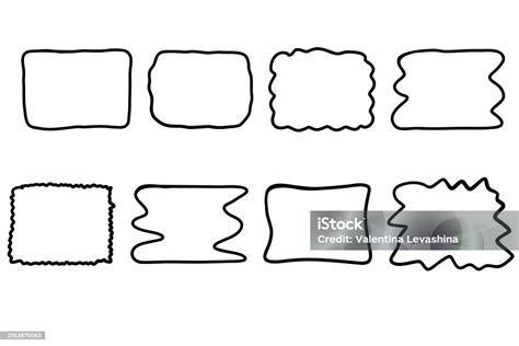 Rectangle Frame Set Doodle Wavy Curve Deformed Textured Frames Border Sketch Square Vector