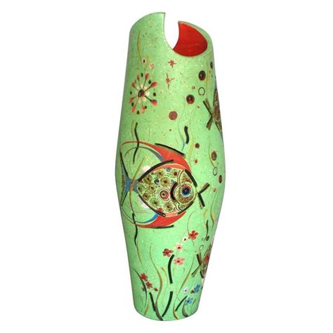 Colorful Vase Form Fish Theme Accent Lamp German Ceramics Glass