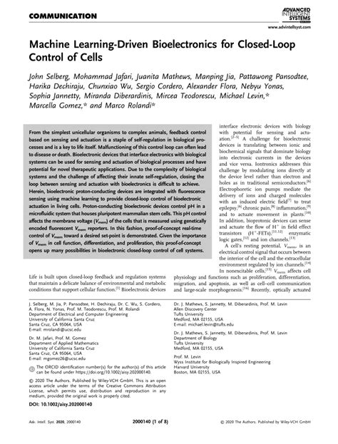 Pdf Machine Learning‐driven Bioelectronics For Closed‐loop Control Of Cells