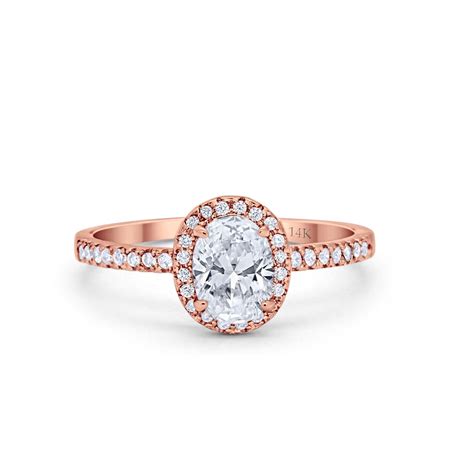 14k Rose Gold Halo Engagement Ring Oval Round Simulated Cubic Zirconia