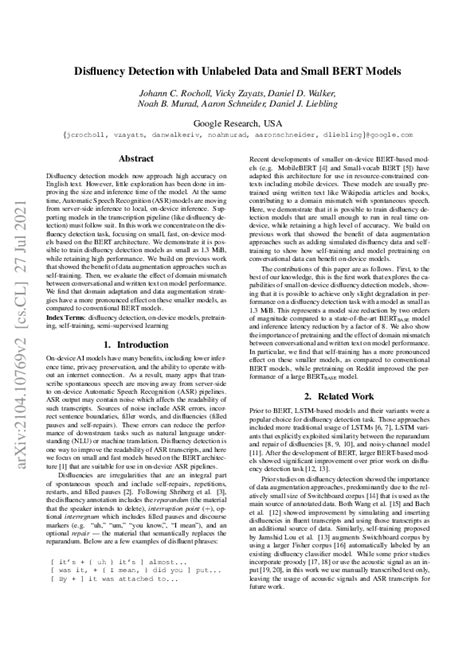 Pdf Disfluency Detection With Unlabeled Data And Small Bert Models