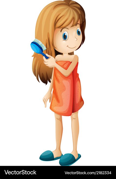 Girl Brushing Hair Clipart