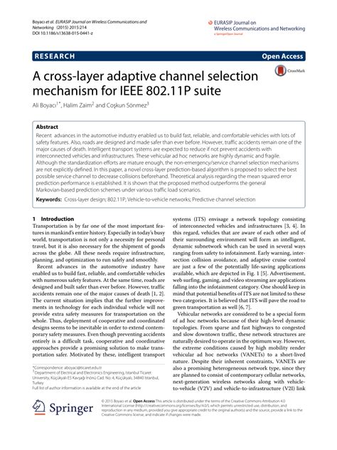 PDF A Cross Layer Adaptive Channel Selection Mechanism For IEEE 802 11P Suite