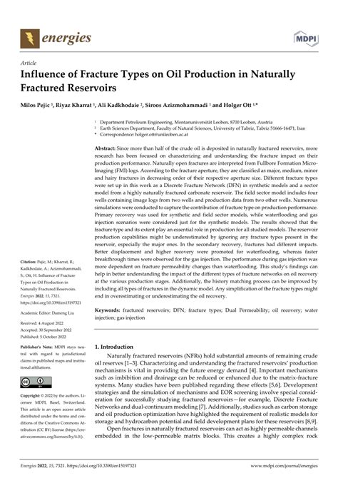 Pdf Influence Of Fracture Types On Oil Production In Naturally