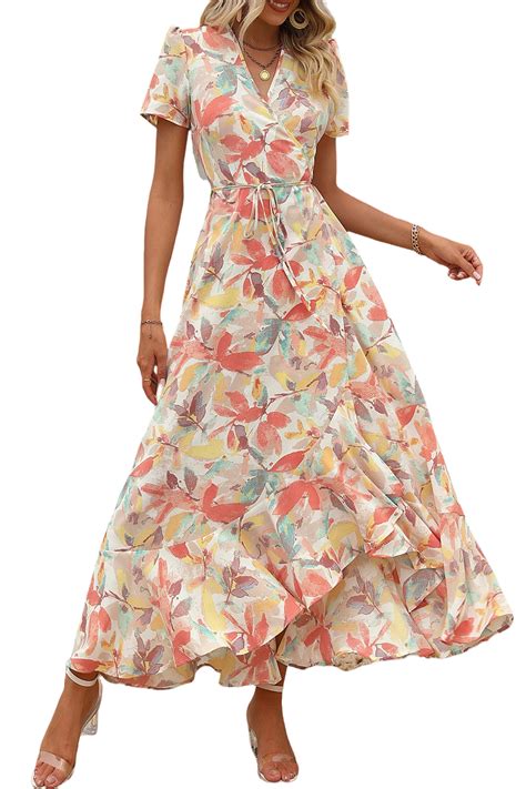 Prettygarden Womens Summer Wrap Maxi Dress Casual Boho Floral V Neck