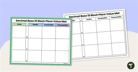 Decimal Place Value Chart With Base 10 Blocks Teach Starter