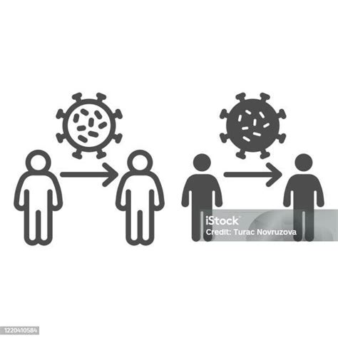 감염 및 바이러스 라인 및 솔리드 아이콘의 확산 흰색 배경에 거리 기호 윤곽 선 스타일 그림을 유지합니다 모바일 컨셉 과 웹