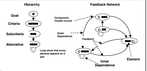 the comparison of network structure between ahp left and anp methods