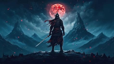 Premium Ai Image A Samurai With Swords And Kasa Stands Against The